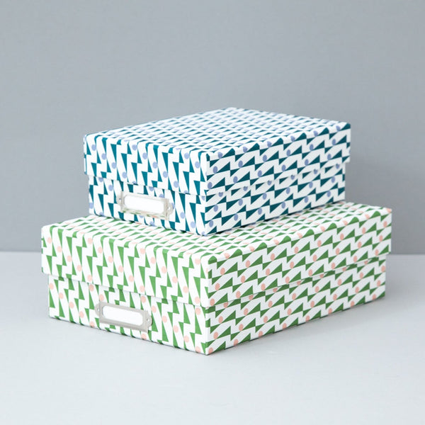 Ola Set of 2 Archive Boxes|Enid Print in Green / Ultramarine – Lineae